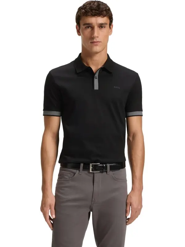 BOSS Structured-trim Slim-fit Polo Shirt In Mercerised Cotton - Black