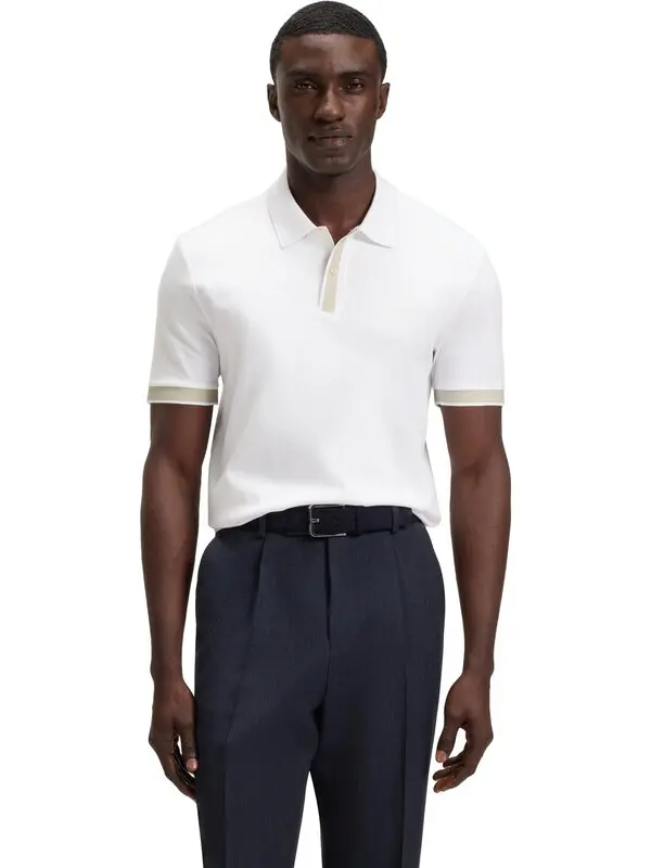 BOSS Structured-trim Slim-fit Polo Shirt In Mercerised Cotton - White