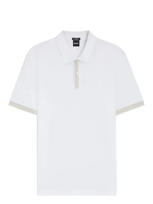 BOSS Structured-trim Slim-fit Polo Shirt In Mercerised Cotton - White