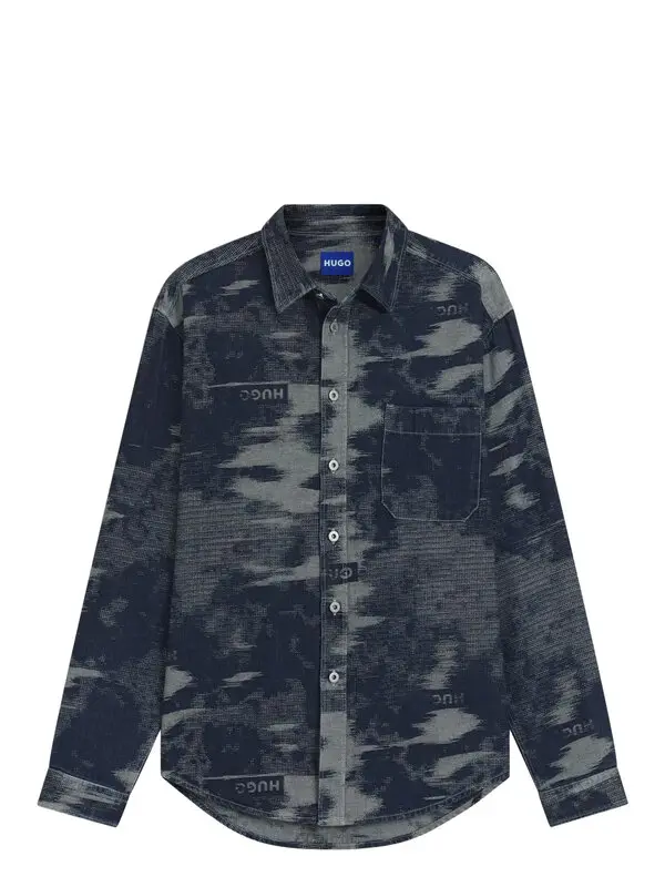 Hugo Oversized-fit Shirt In Jacquard-pattern Denim - Blue