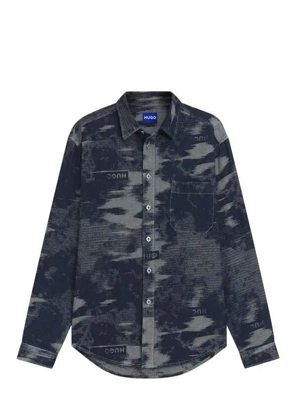 Hugo Oversized-fit Shirt In Jacquard-pattern Denim - Blue