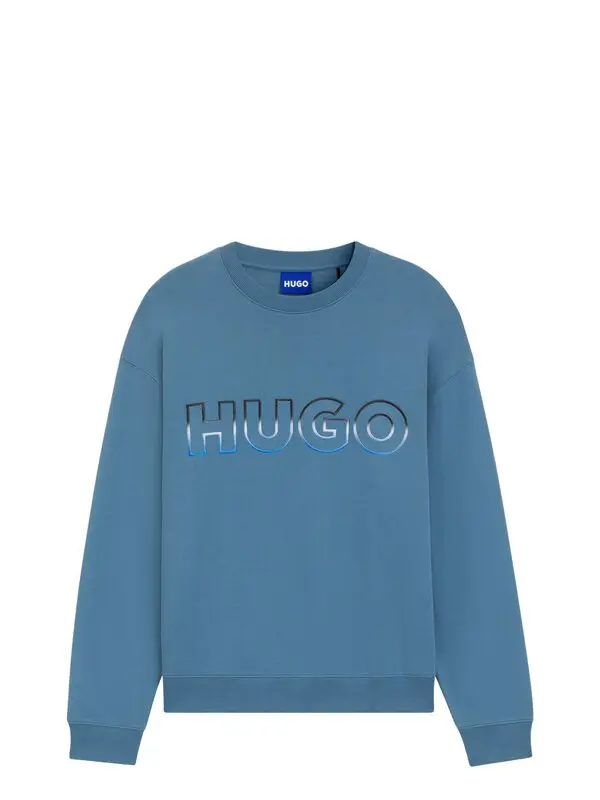 Hugo Cotton Terry Sweatshirt With Ombré Logo - Light Blue
