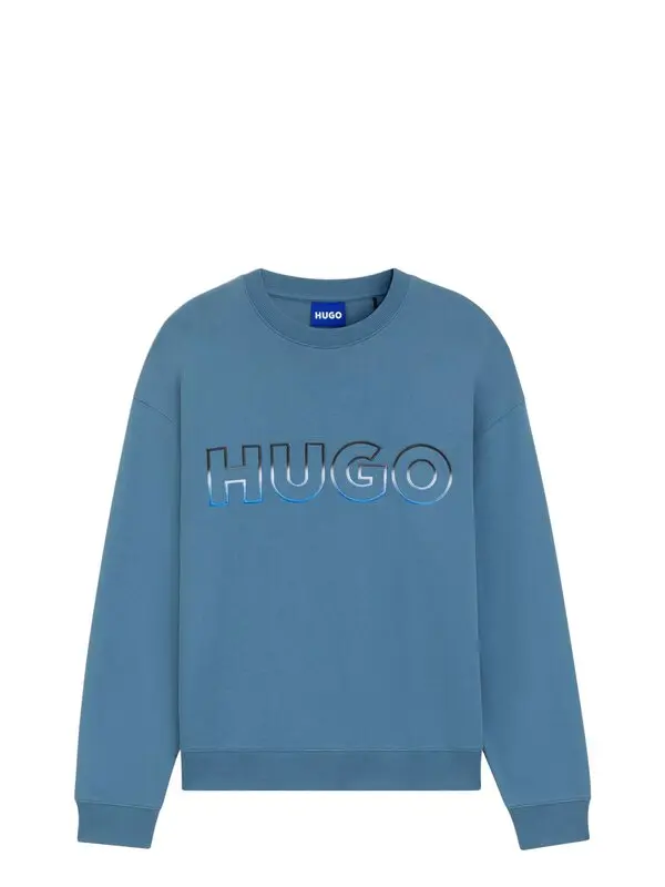 Hugo Cotton Terry Sweatshirt With Ombré Logo - Light Blue