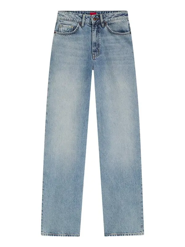 Hugo Wide-leg Jeans In Rigid Denim - Light Blue