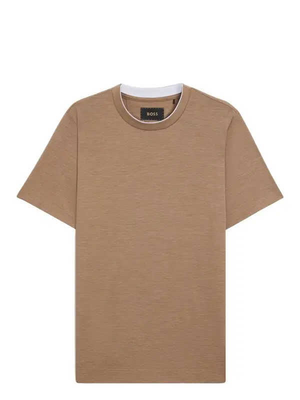 BOSS Double-collar T-shirt In Cotton And Silk - Brown