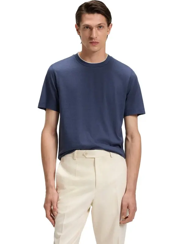 BOSS Double-collar T-shirt In Cotton And Silk - Light Blue