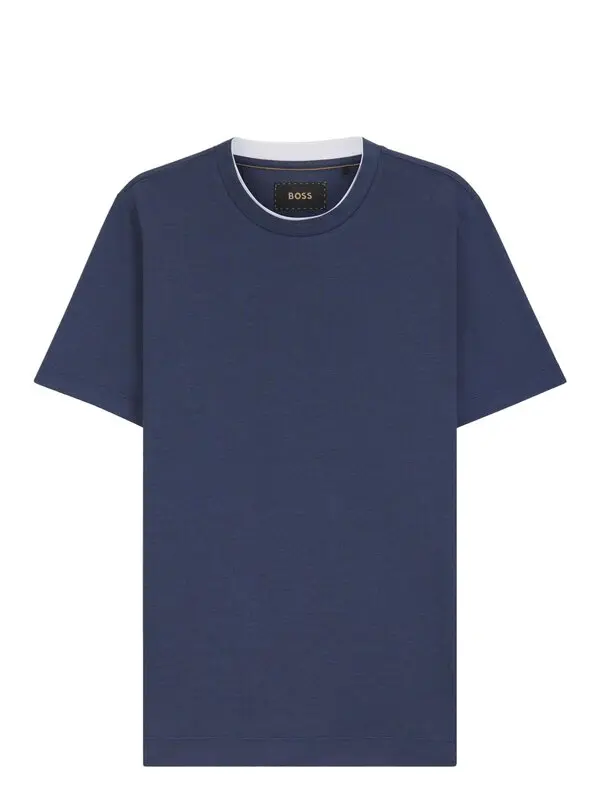 BOSS Double-collar T-shirt In Cotton And Silk - Light Blue