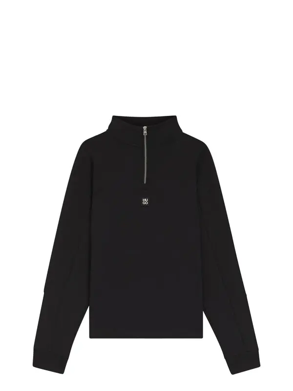 Hugo Geometric-tape Zip-neck Sweatshirt - Black