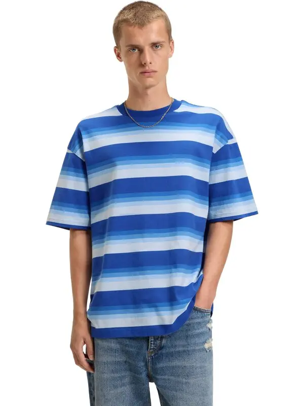 Hugo Loose-fit T-shirt In Cotton With Block Stripes - Light Blue