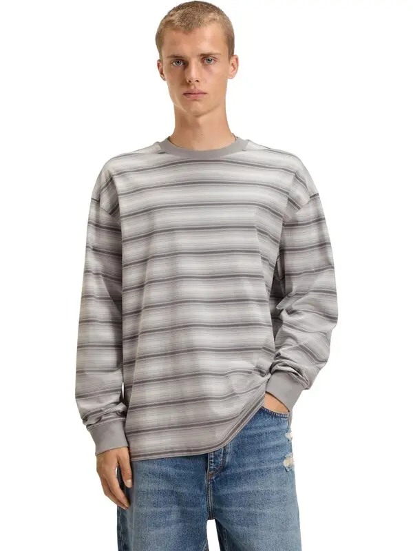 Hugo Horizontal-stripe T-shirt In Cotton - Light Grey