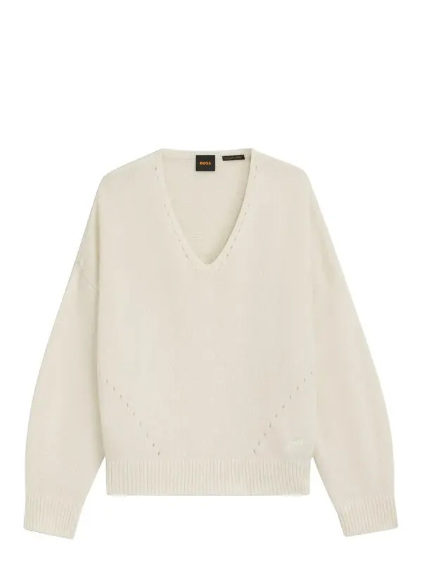 BOSS V-neck Relaxed Fit Sweater - White