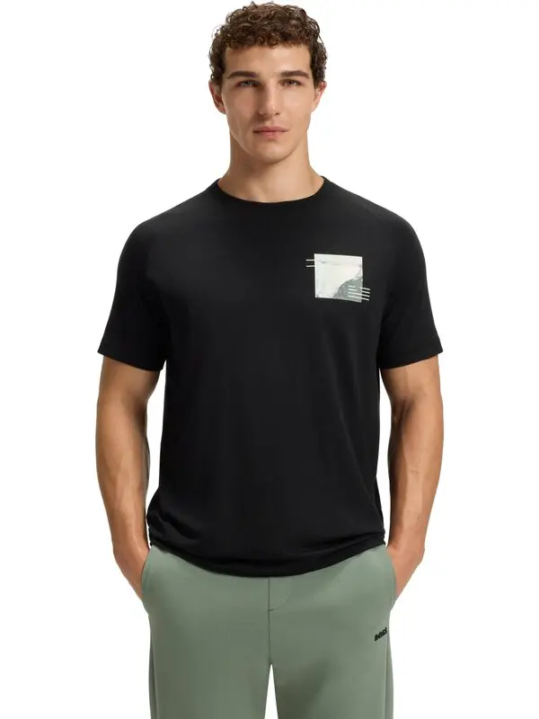 BOSS Cotton-blend T-shirt With Decorative Reflective Accents - Black