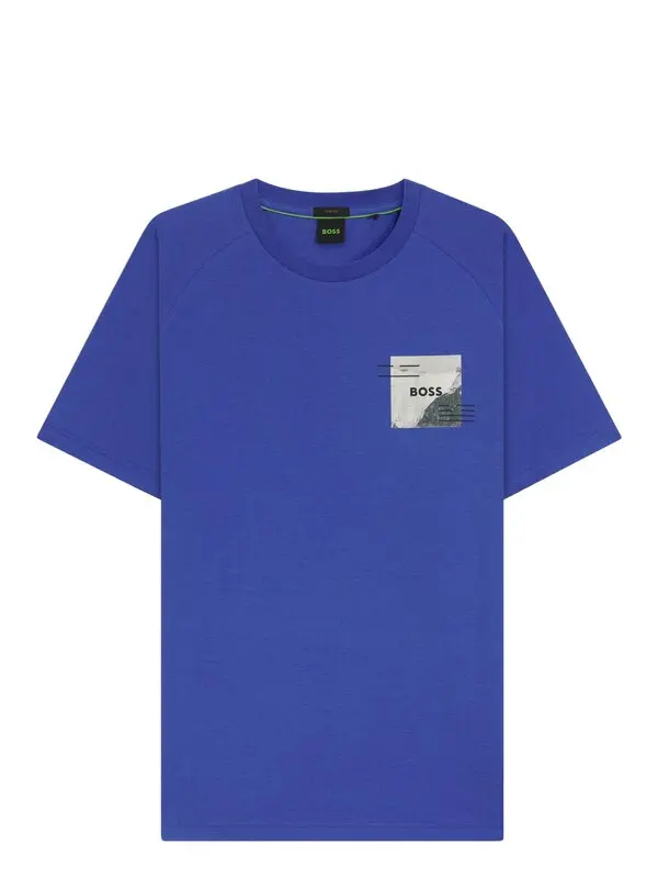 BOSS Cotton-blend T-shirt With Decorative Reflective Accents - Blue