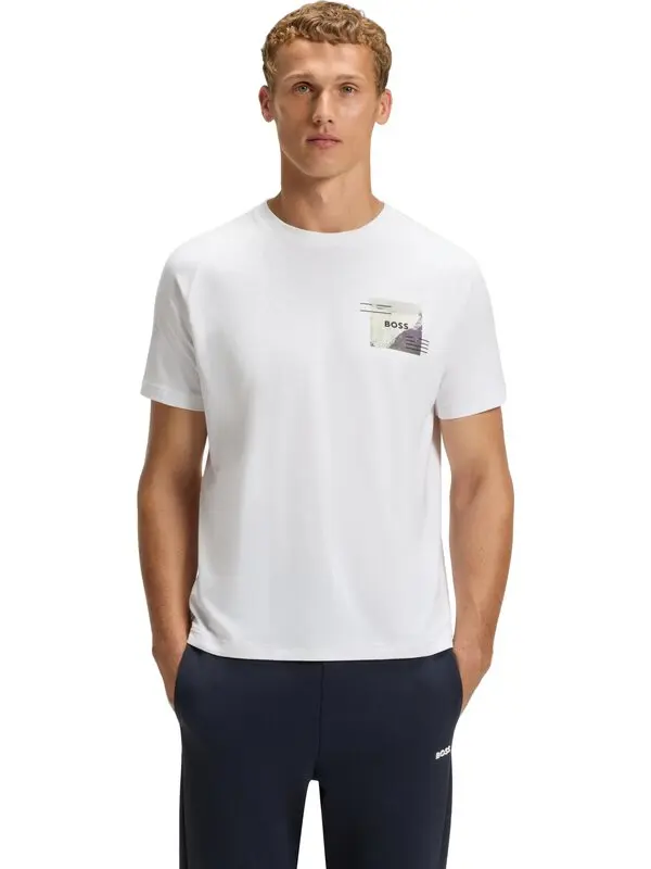 BOSS Cotton-blend T-shirt With Decorative Reflective Accents - White