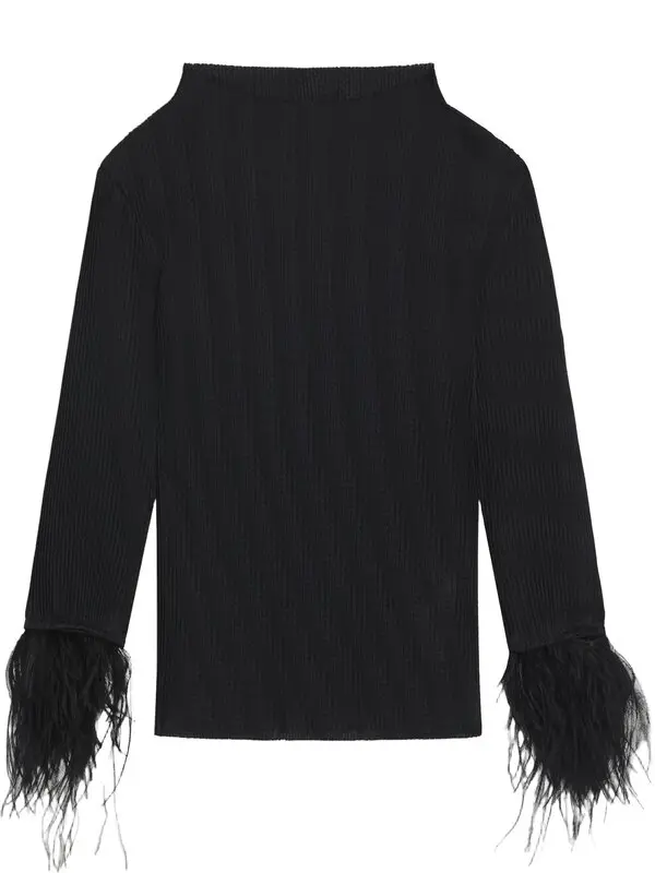 BOSS Plissé Top With Feather Cuff Trims - Black