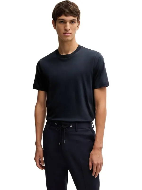 BOSS Slim-fit T-shirt In Mercerized Cotton - Dark Blue