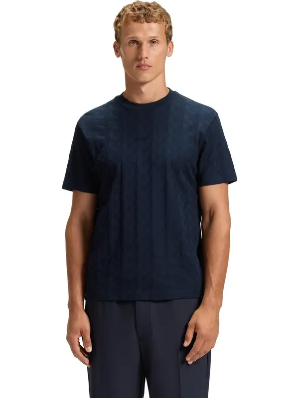BOSS Jacquard-pattern T-shirt In Cotton - Dark Blue