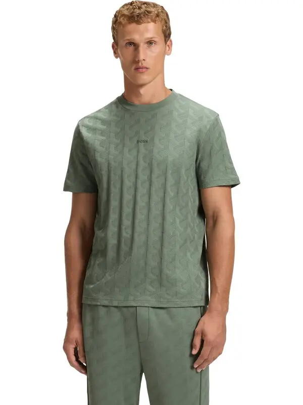 BOSS Jacquard-pattern T-shirt In Cotton - Light Green