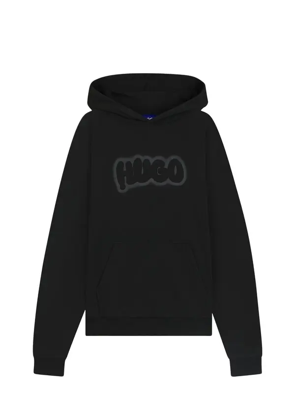Hugo Airbrush Logo Cotton Terry Hoodie - Black