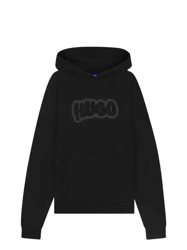Hugo Airbrush Logo Cotton Terry Hoodie - Black
