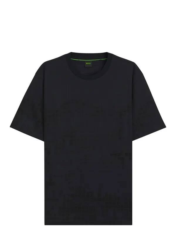 BOSS Printed-graphic T-shirt In Mercerised Cotton - Dark Blue
