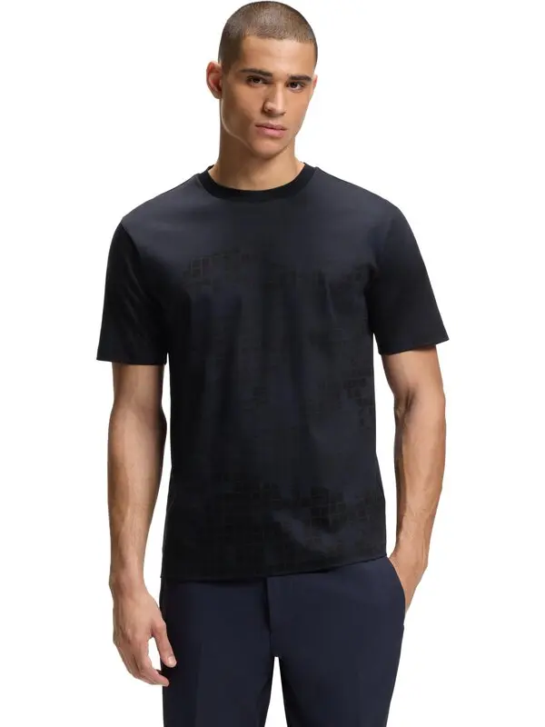 BOSS Printed-graphic T-shirt In Mercerised Cotton - Dark Blue