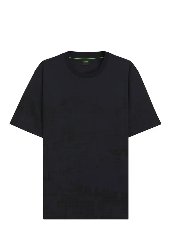 BOSS Printed-graphic T-shirt In Mercerised Cotton - Dark Blue