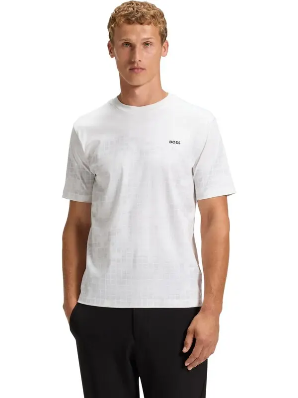 BOSS Printed-graphic T-shirt In Mercerised Cotton - White