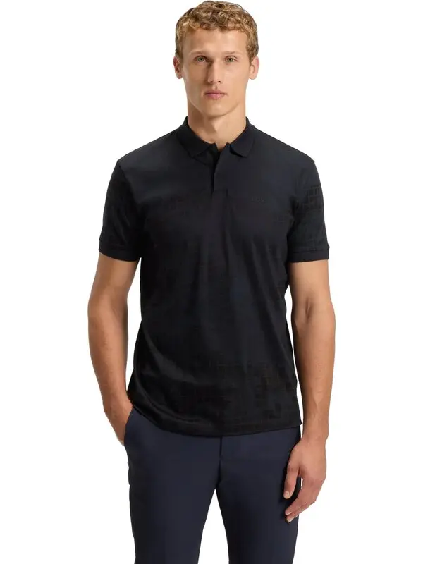 BOSS Printed-graphic Polo Shirt In Mercerised Cotton - Dark Blue