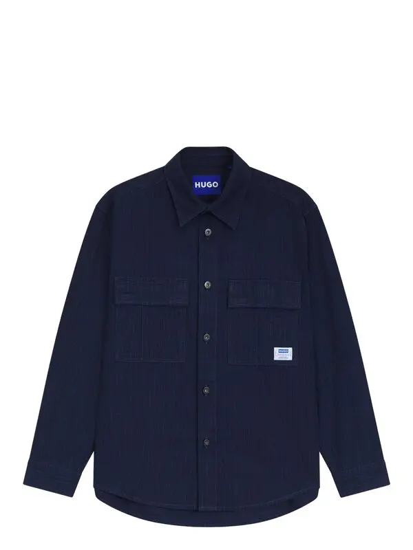 Hugo Oversized-fit Shirt In Denim-look Ripstop - Dark Blue
