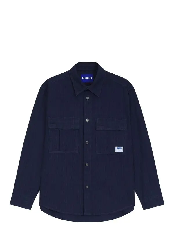 Hugo Oversized-fit Shirt In Denim-look Ripstop - Dark Blue