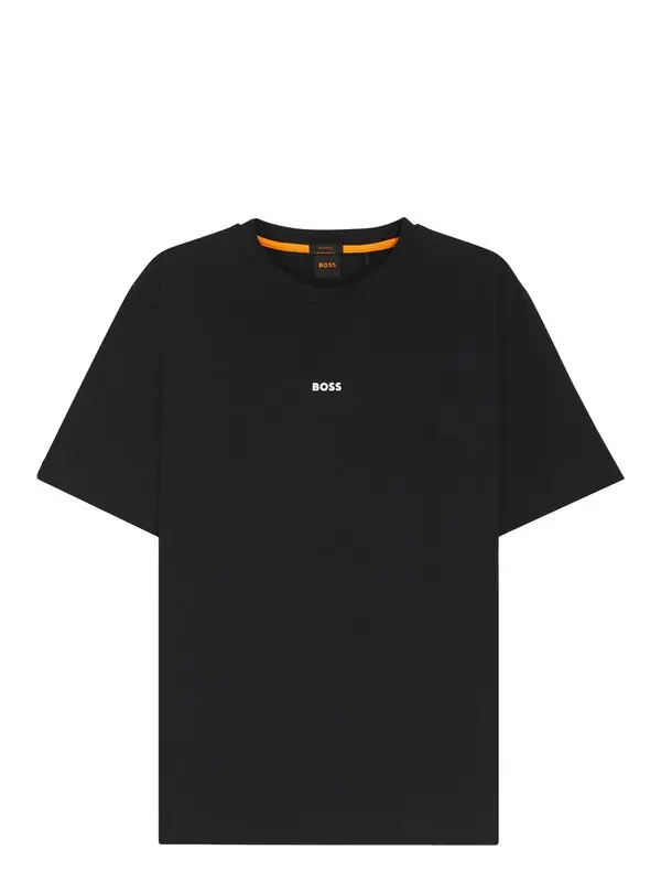 BOSS Stretch-cotton T-shirt With Contrast Logo - Black