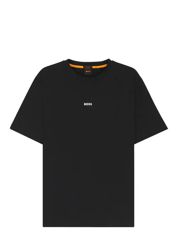 BOSS Stretch-cotton T-shirt With Contrast Logo - Black