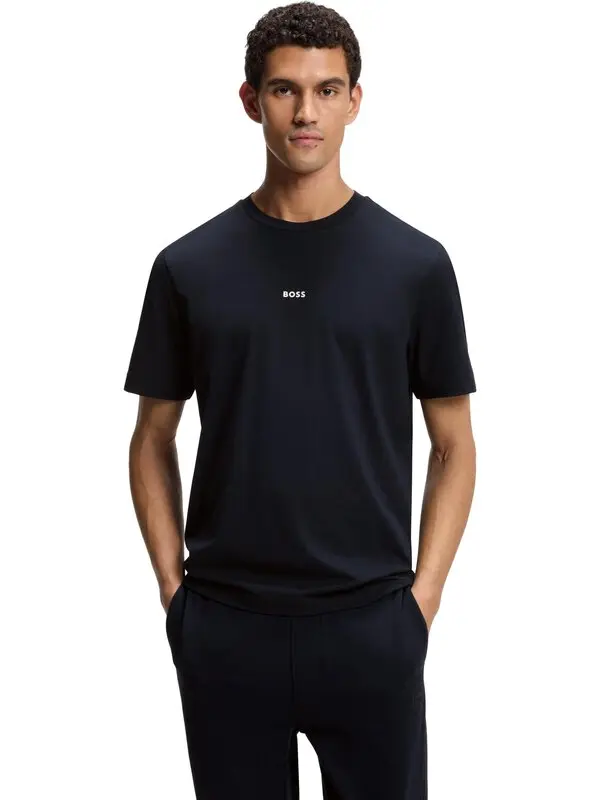 BOSS Stretch-cotton T-shirt With Contrast Logo - Dark Blue