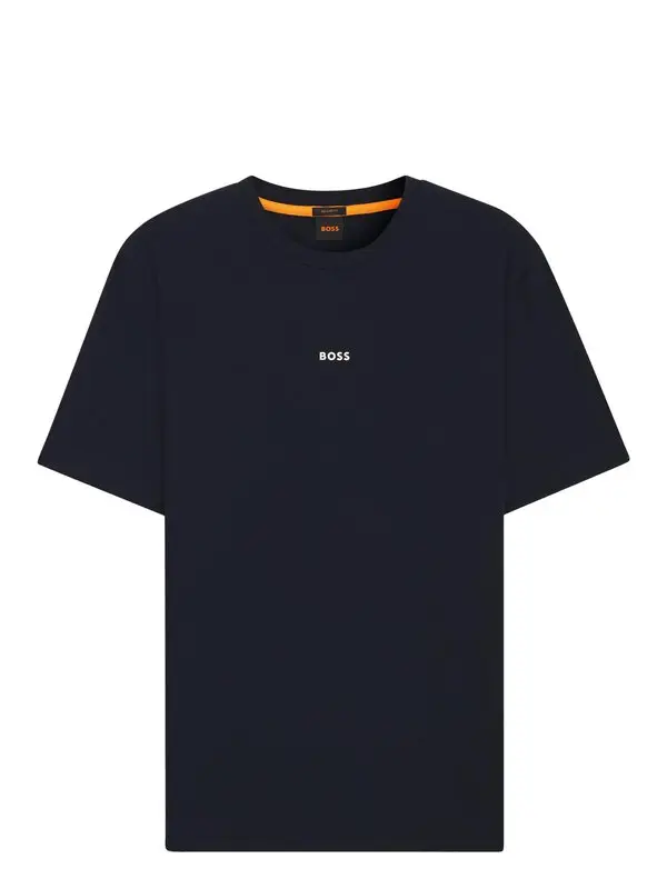 BOSS Stretch-cotton T-shirt With Contrast Logo - Dark Blue