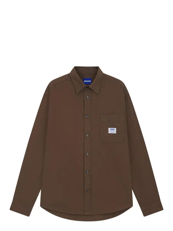 Hugo Oversized-fit Overshirt In Cotton Canvas - Dark Brown
