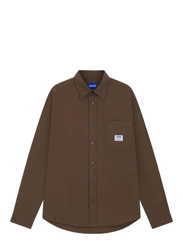 Hugo Oversized-fit Overshirt In Cotton Canvas - Dark Brown