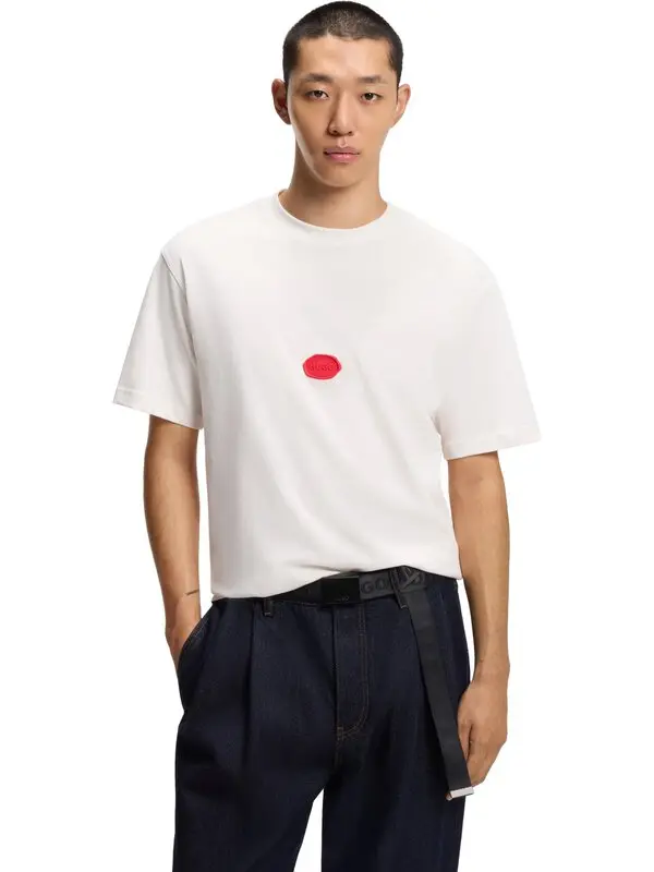 Hugo Cotton-jersey T-shirt With Wax-stamp Logo - White