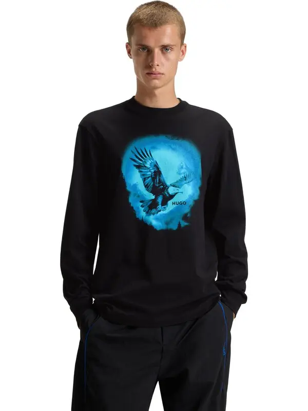 Hugo Eagle-artwork T-shirt In Cotton Jersey - Black