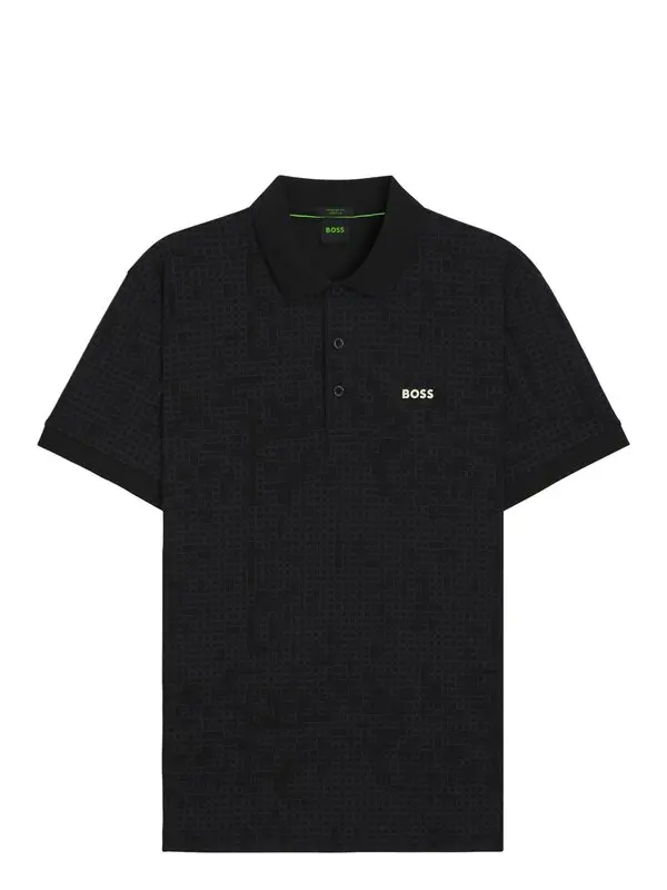 BOSS Stretch-cotton Polo Shirt With All-over Print - Black