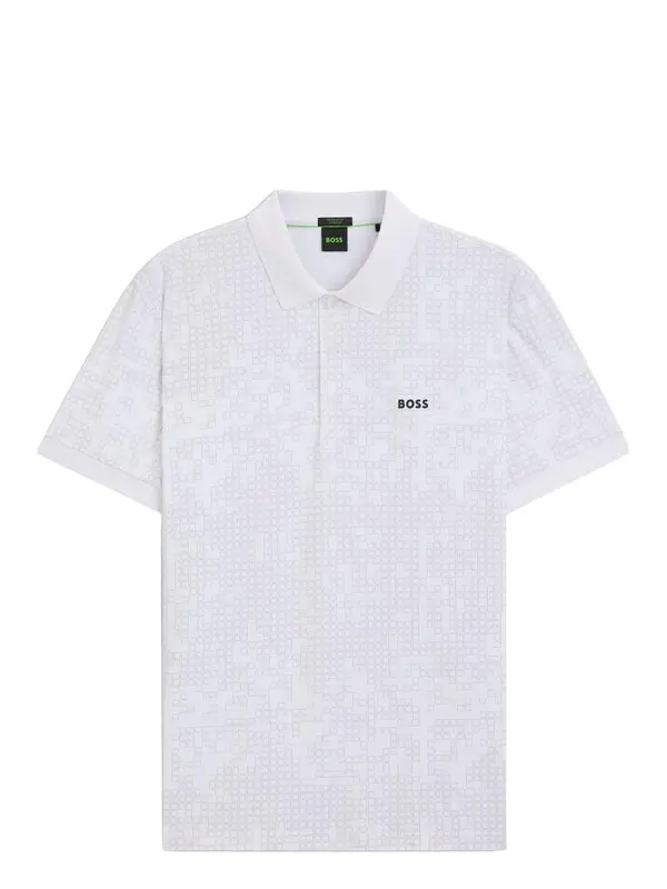 BOSS Stretch-cotton Polo Shirt With All-over Print - White