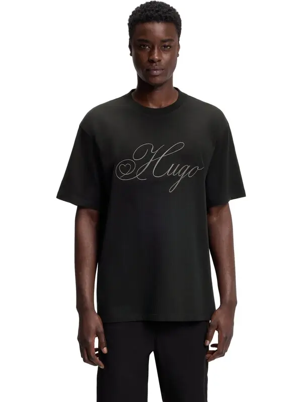 Hugo Embroidered-logo T-shirt In Cotton Jersey - Black