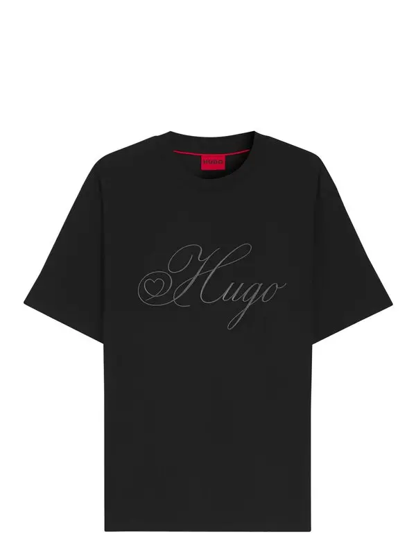 Hugo Embroidered-logo T-shirt In Cotton Jersey - Black