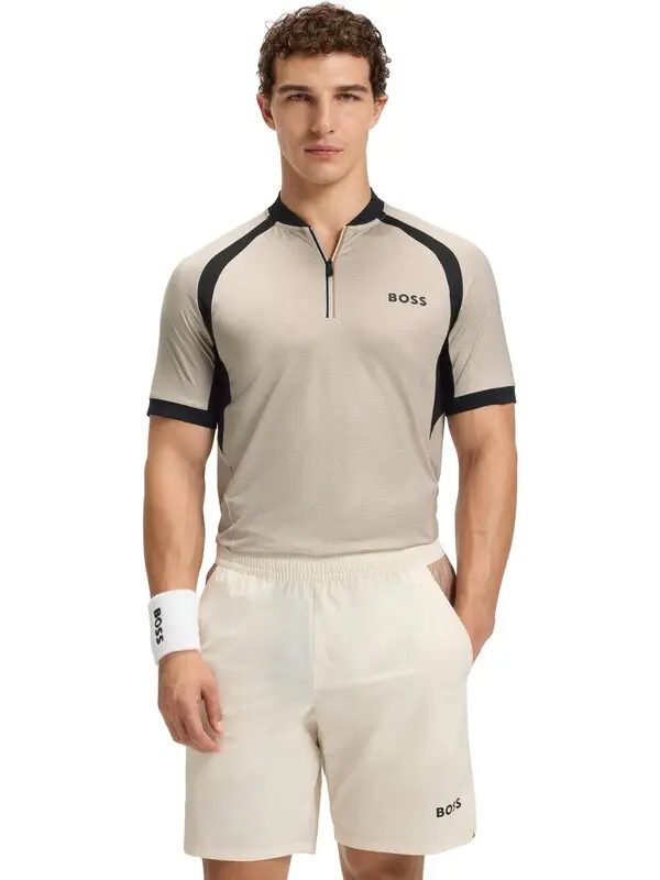 BOSS Mesh-jersey Slim-fit Polo Shirt With Zip Neck - Beige