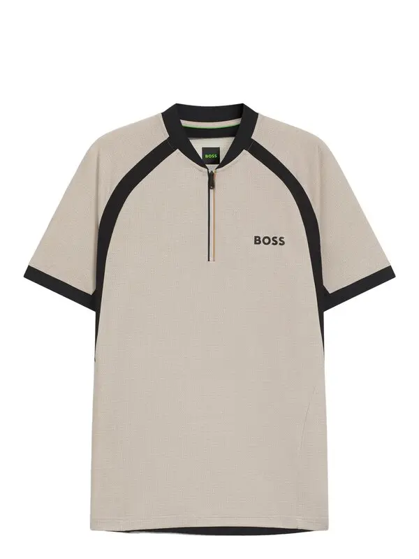 BOSS Mesh-jersey Slim-fit Polo Shirt With Zip Neck - Beige