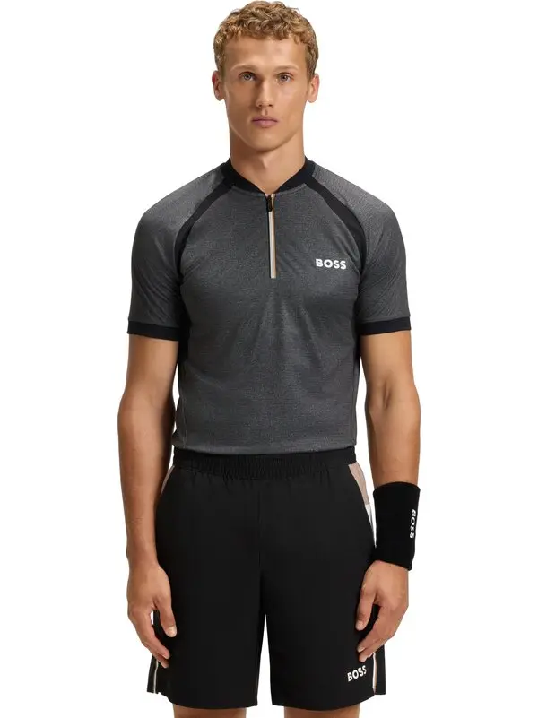BOSS Mesh-jersey Slim-fit Polo Shirt With Zip Neck - Dark Grey
