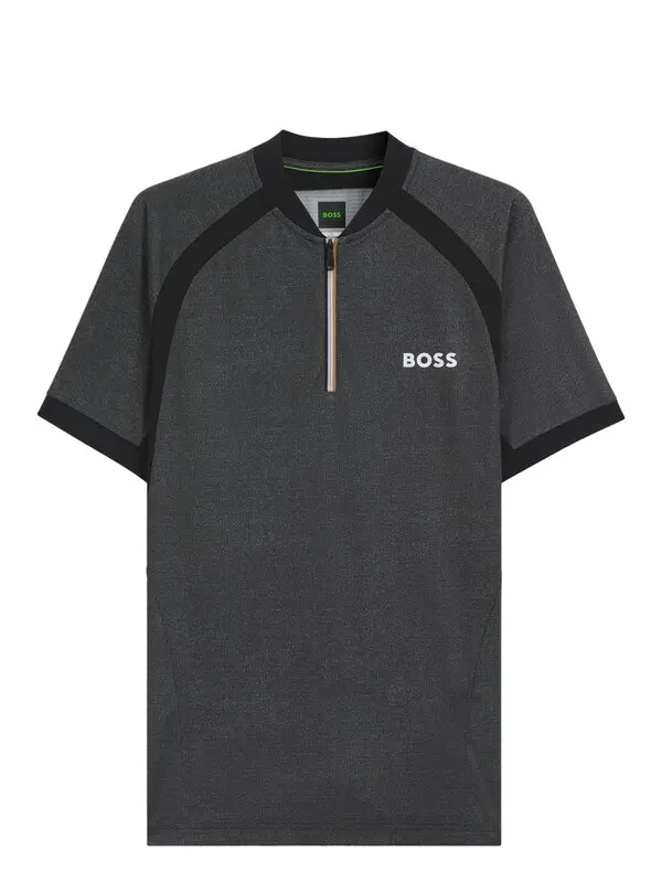BOSS Mesh-jersey Slim-fit Polo Shirt With Zip Neck - Dark Grey