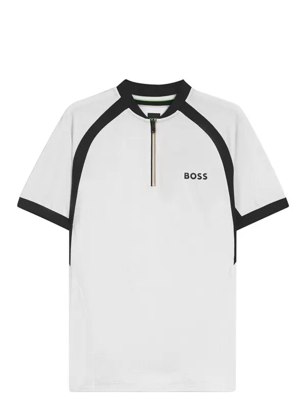BOSS Mesh-jersey Slim-fit Polo Shirt With Zip Neck - White