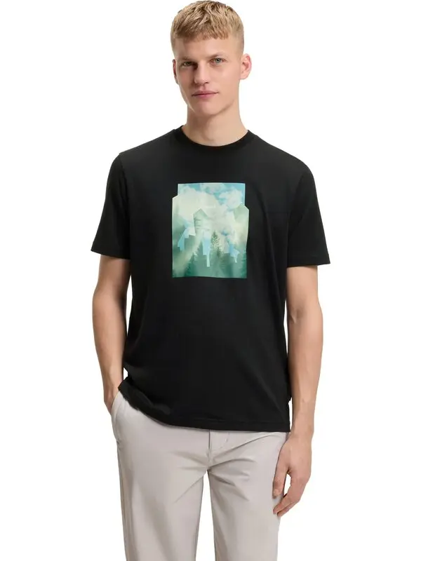 BOSS Printed-artwork T-shirt In Cotton Jersey - Black