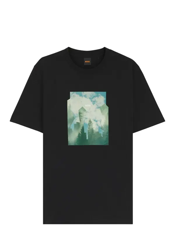 BOSS Printed-artwork T-shirt In Cotton Jersey - Black